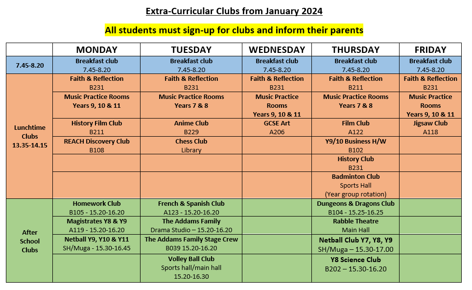 Reading Girls' School - Clubs